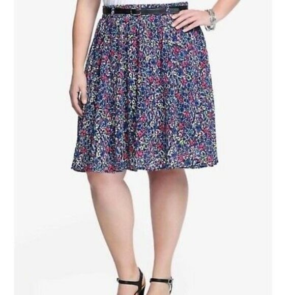 torrid | Skirts | Torrid Blue Floral Chiffon Skater Skirt Plus Size 3x ...